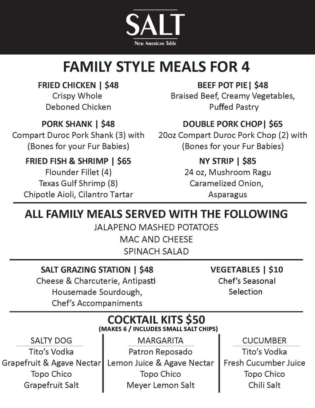 Family Style Menu - SALT